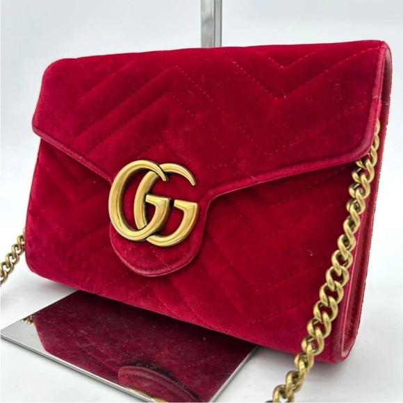 Gucci | Bags | Gucci Red Velvet Shoulder Bag With Gold Accents | Poshmark